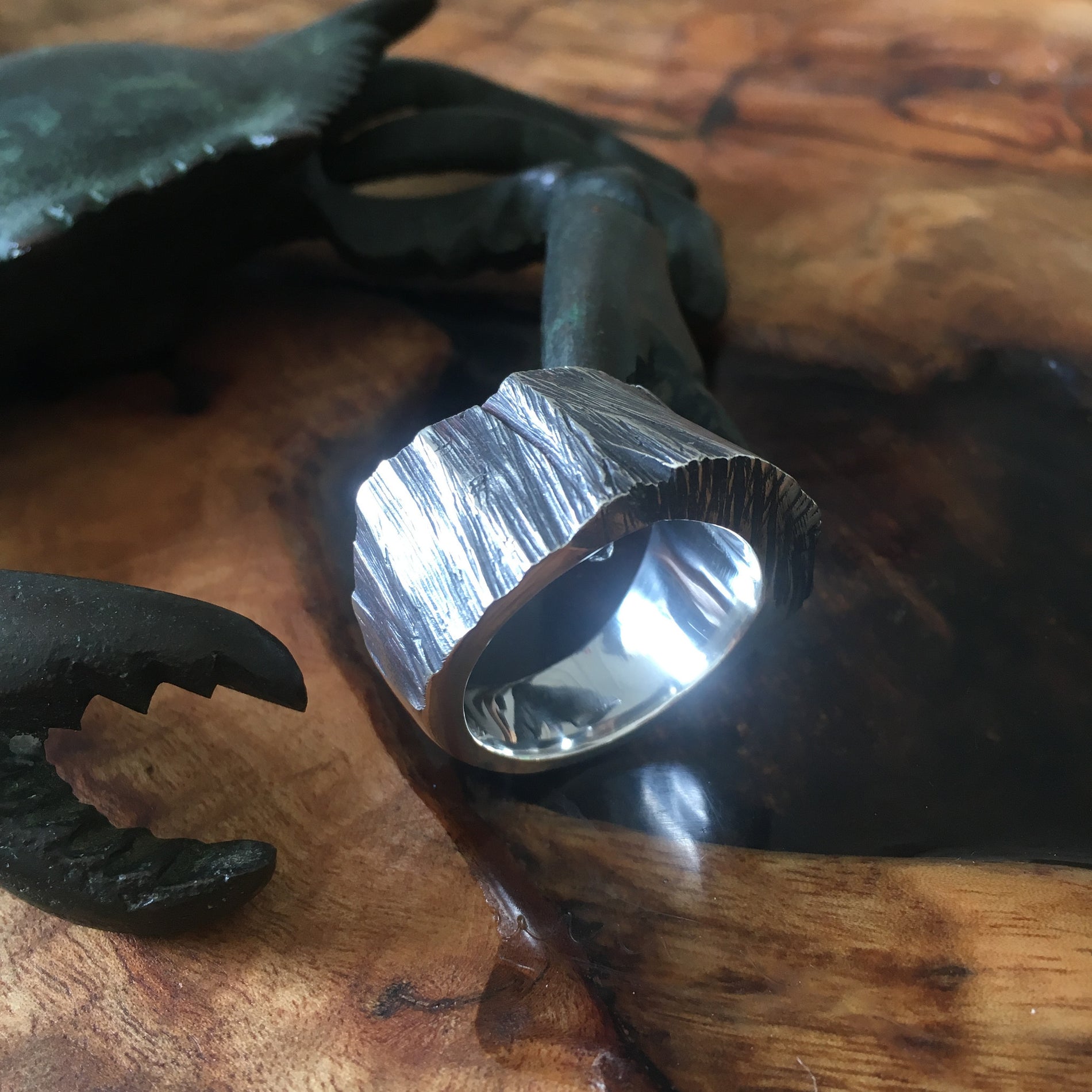 Mens Sterling Silver Wood-Grain Ring - Louise Shaw Jewellery